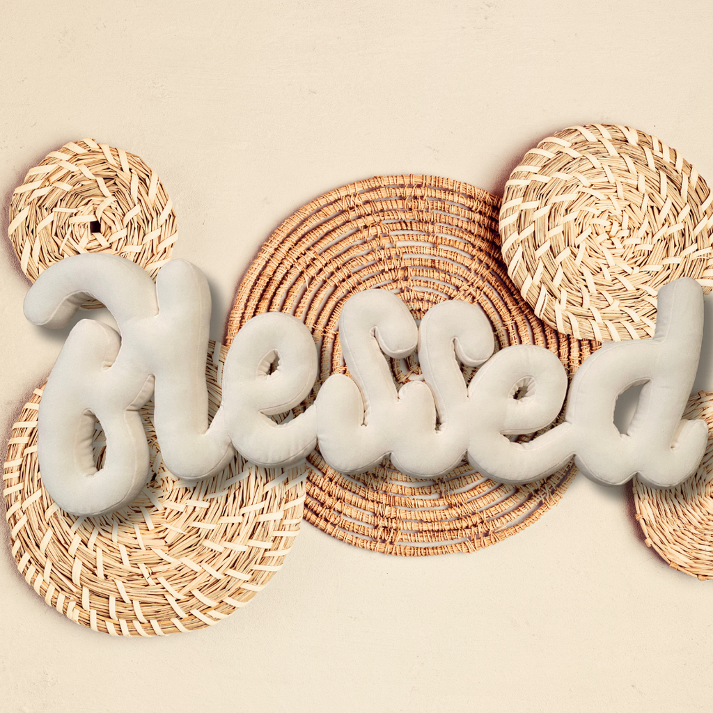 White Blessed Script Throw Pillow – PillowScript